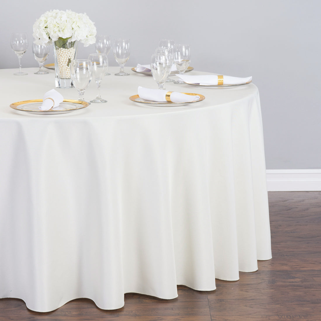 132 in. Round Polyester Tablecloth (20 Colors) — LinenTablecloth