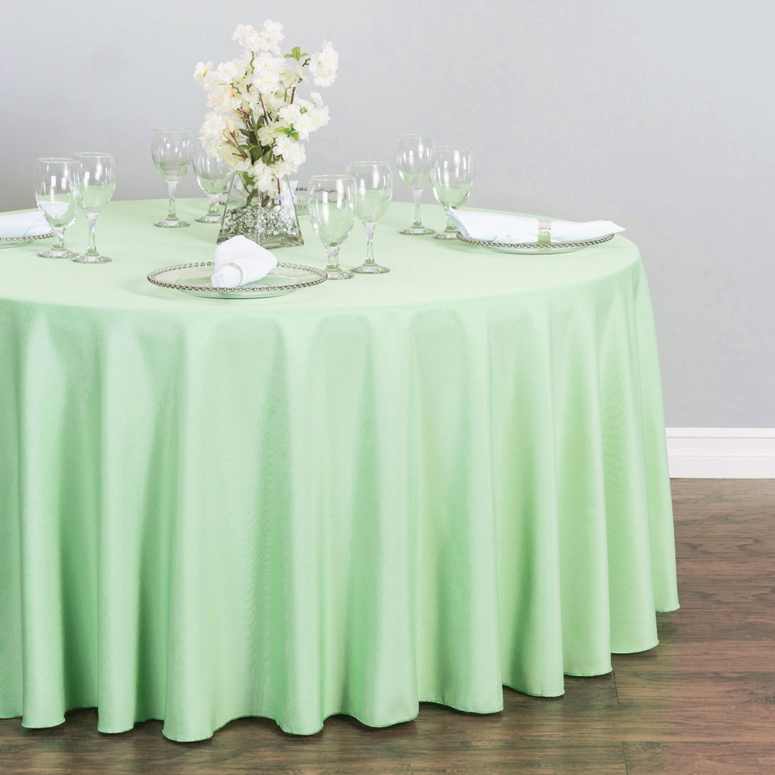 132 in. Round Polyester Tablecloth (20 Colors) — LinenTablecloth