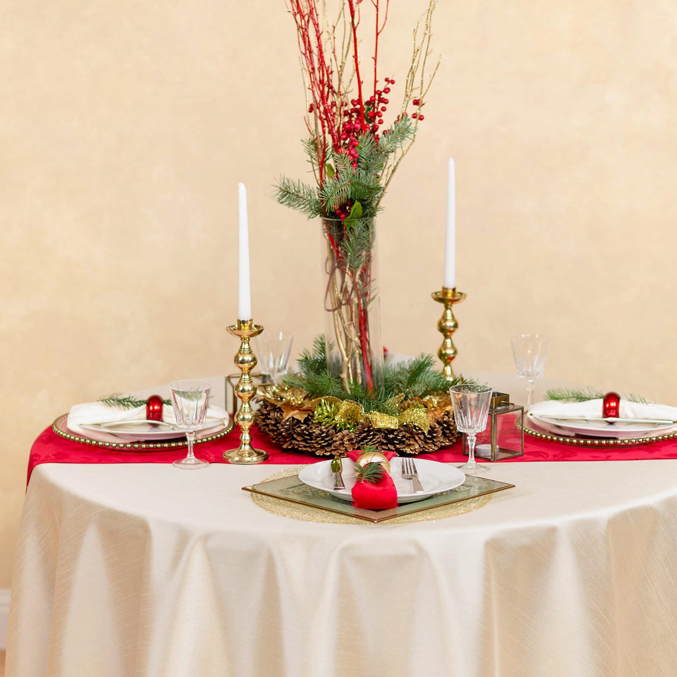 132 in. Round Shantung Silk Tablecloth (7 Colors) – LinenTablecloth