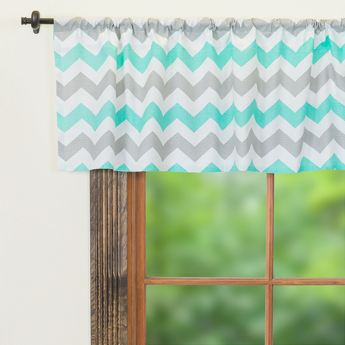 Turquoise/Tan Chevron Cotton Window Valance — LinenTablecloth